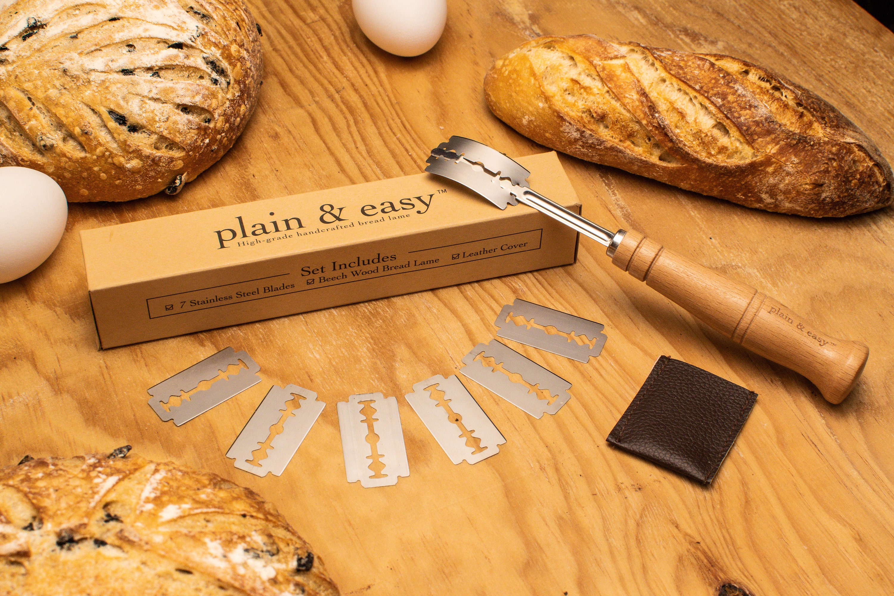 Handmade Bread Lame: Beech Wood Handle, Stainless Steel Blades, Leather ...
