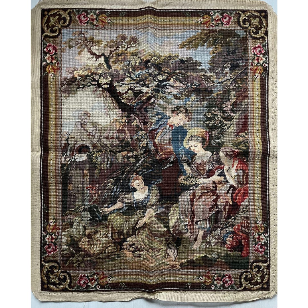 Vintage Gobelin Wall Art, Fragonard the Meeting Inspired, Handmade ...