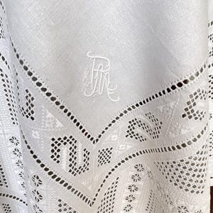 Vintage Hand-embroidered Large Tablecloth on Linen Fabric - 82x65 ...