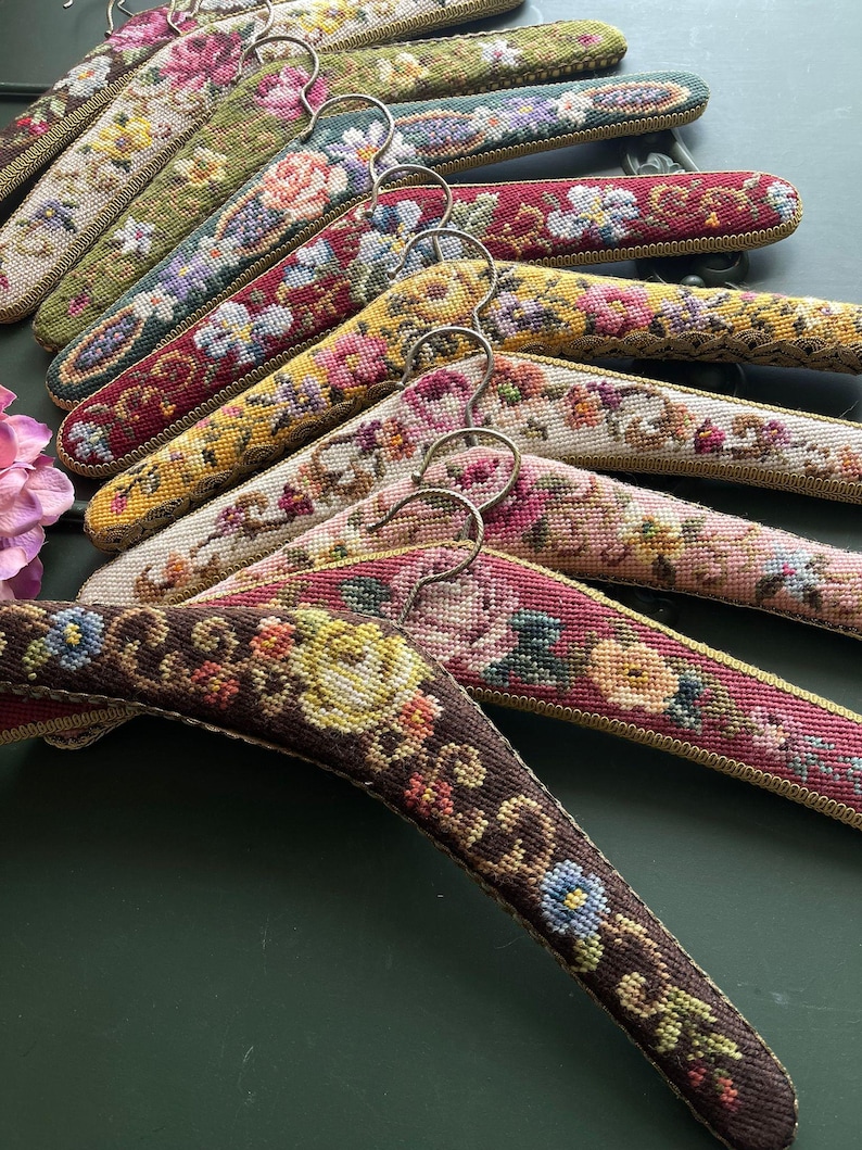 Elegant Vintage Clothes Hanger, Handmade Needlepoint Petit Point ...