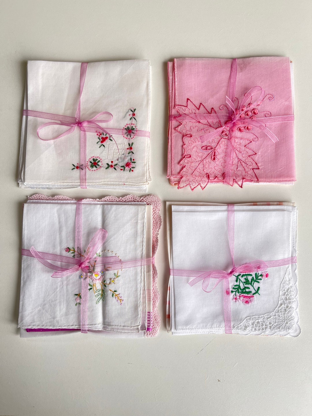 Vintage Handkerchief Collection Bundle Set of 5 White Rose Vintage ...