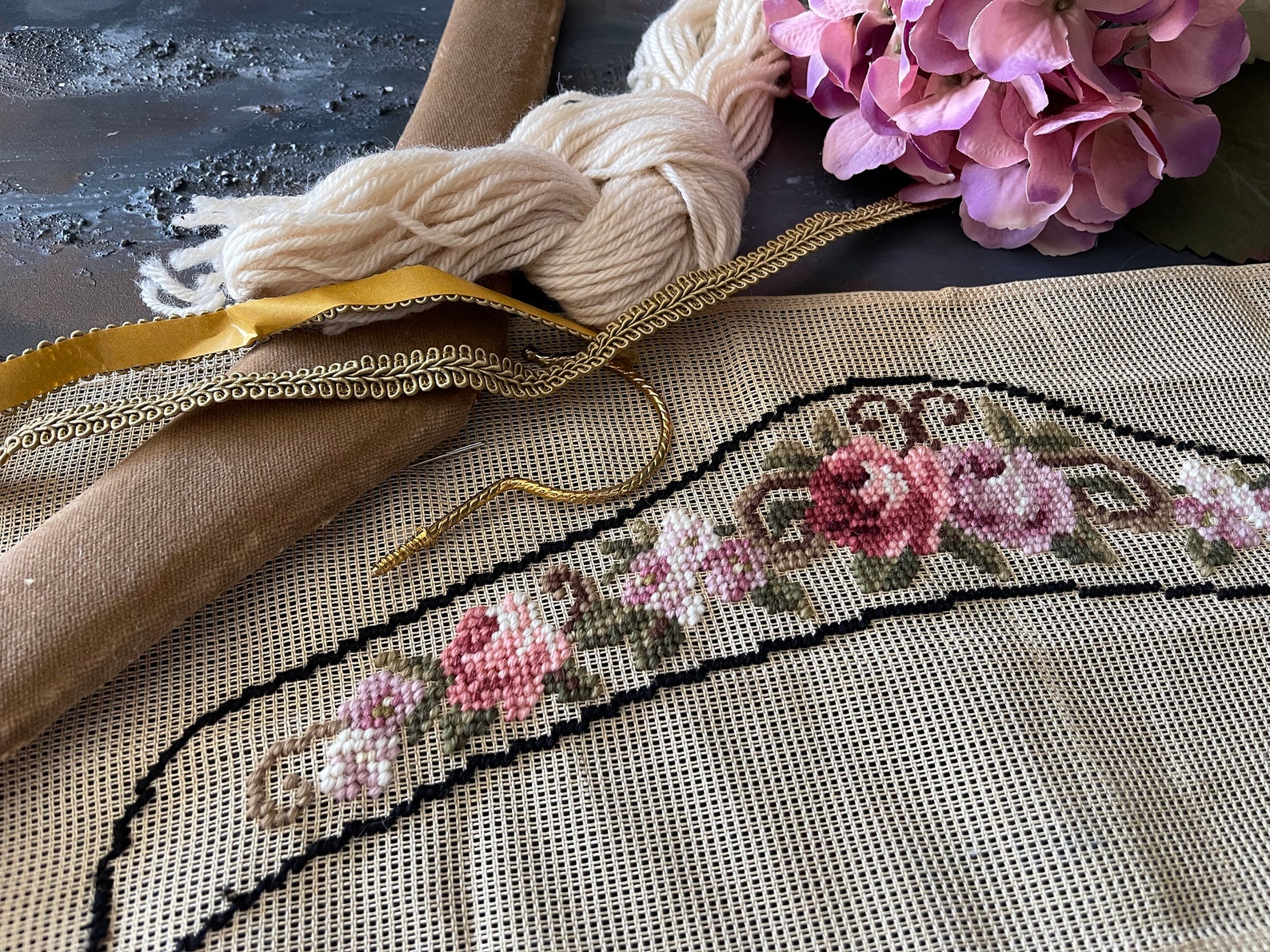 Vintage Needlepoint Kit With Complete Supplies - DIY Dress Hanger ...