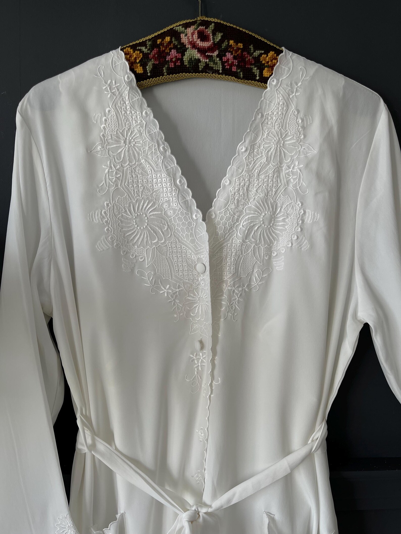 Satin Embroidered Bridal Robe and Nightgown Set - 1960s - White ...