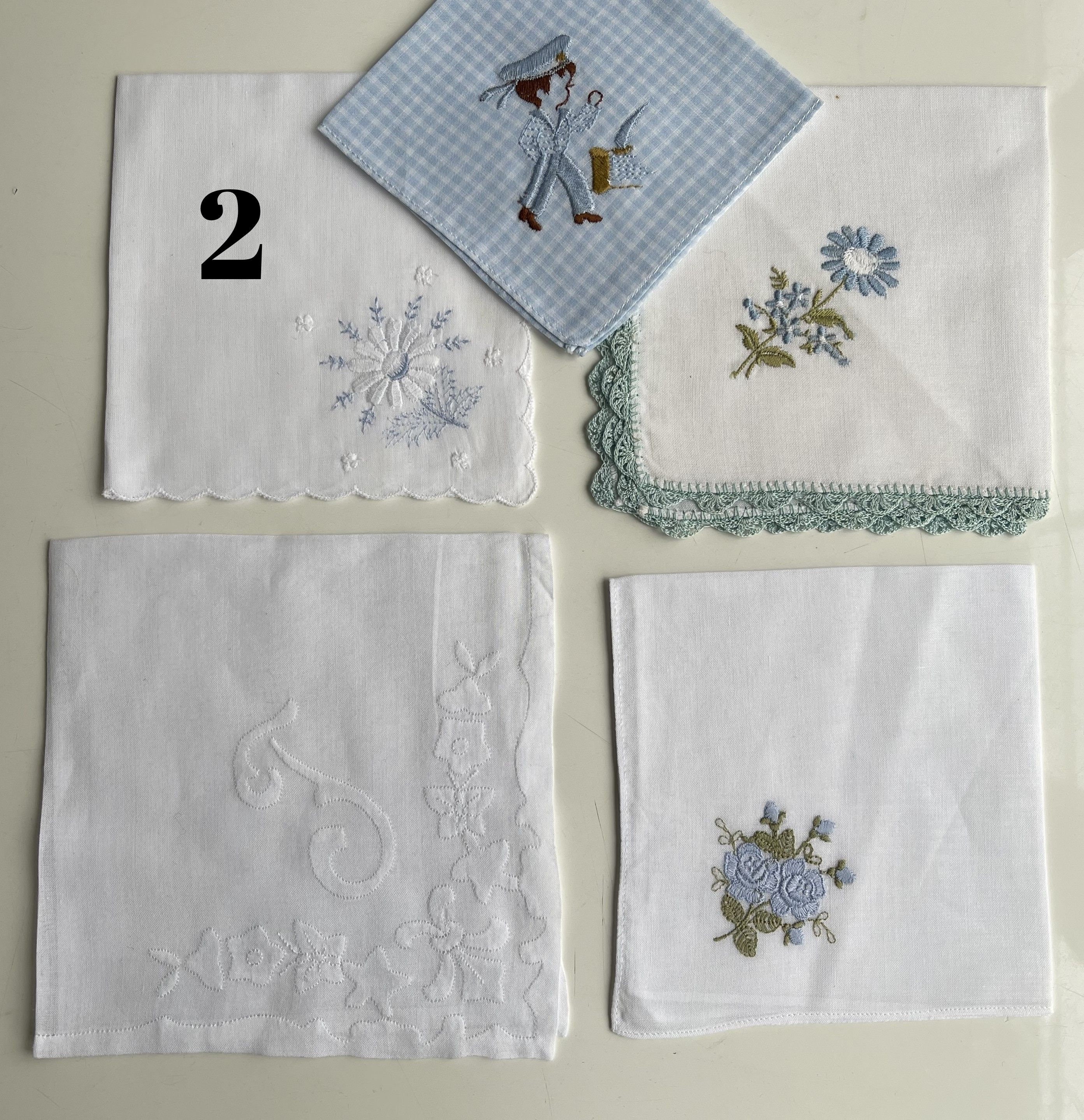 Vintage Handkerchief Collection - Set of 5 Retro Blue and White ...