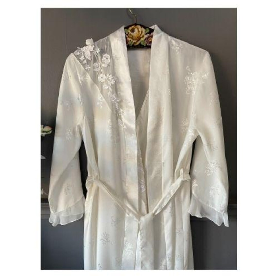 Vintage Ecru Satin Nightgown and Robe Set | 2000s Bridal Lingerie ...