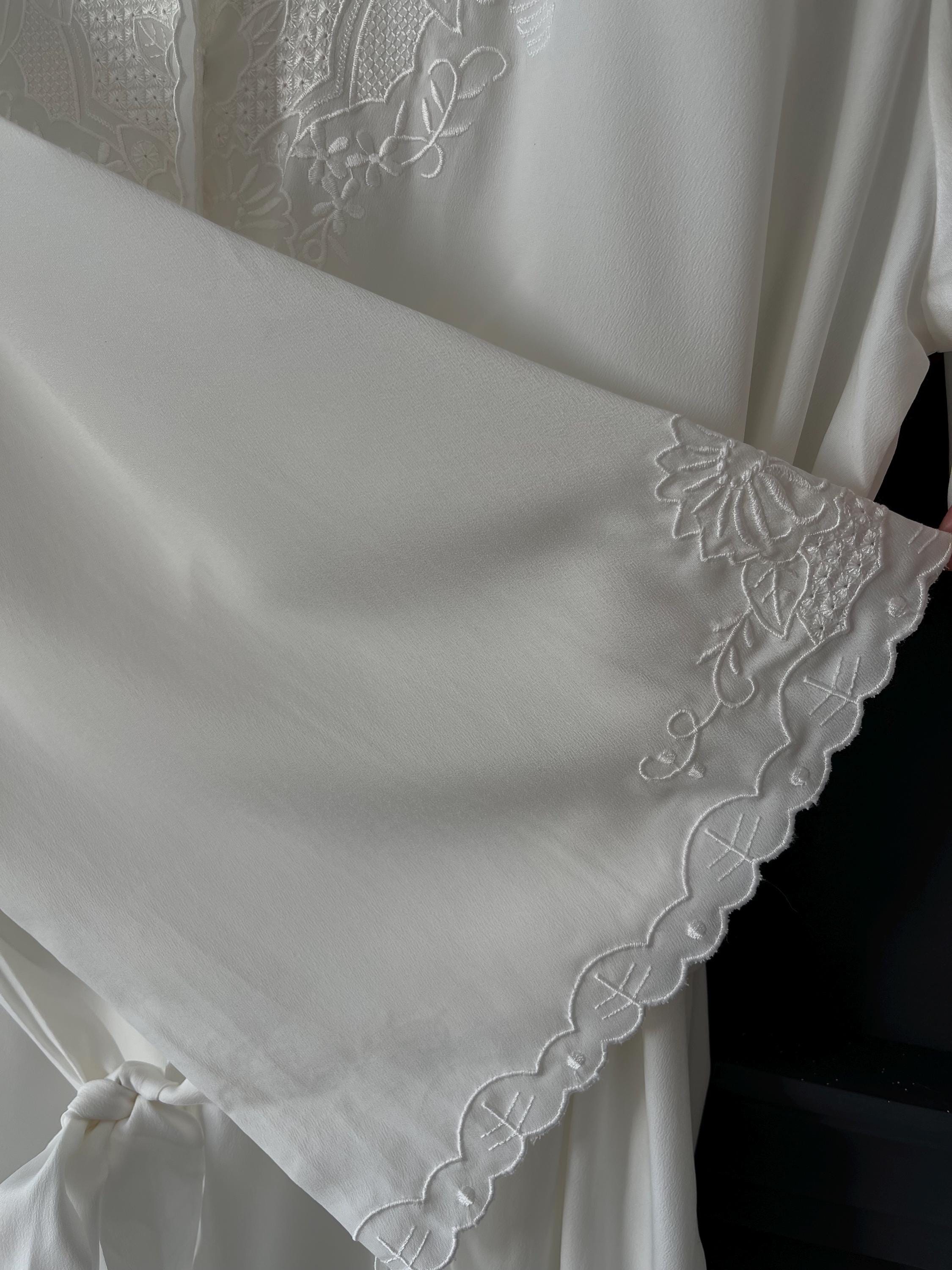 Satin Embroidered Bridal Robe and Nightgown Set - 1960s - White ...