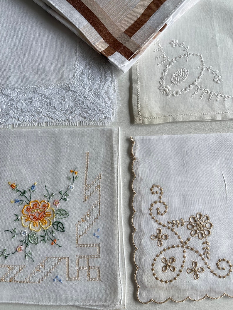 Vintage Handkerchief Collection Bundle Set of 5 White Vintage ...