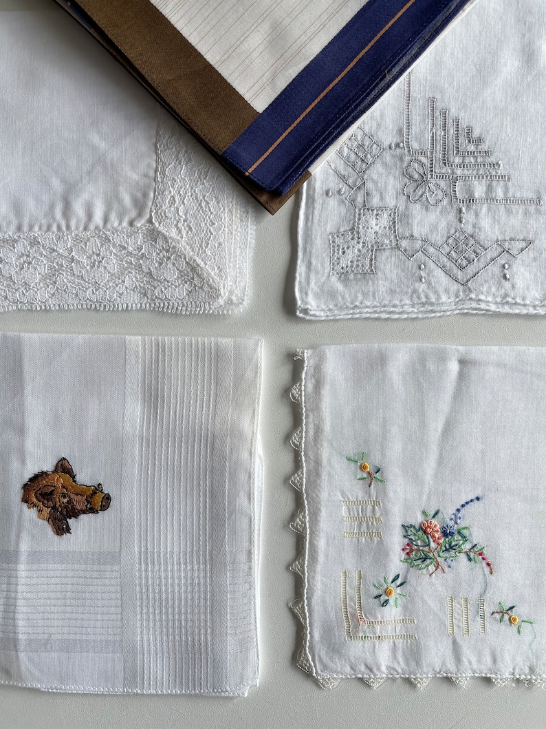 Vintage Handkerchief Collection Bundle Set of 5 White Vintage ...