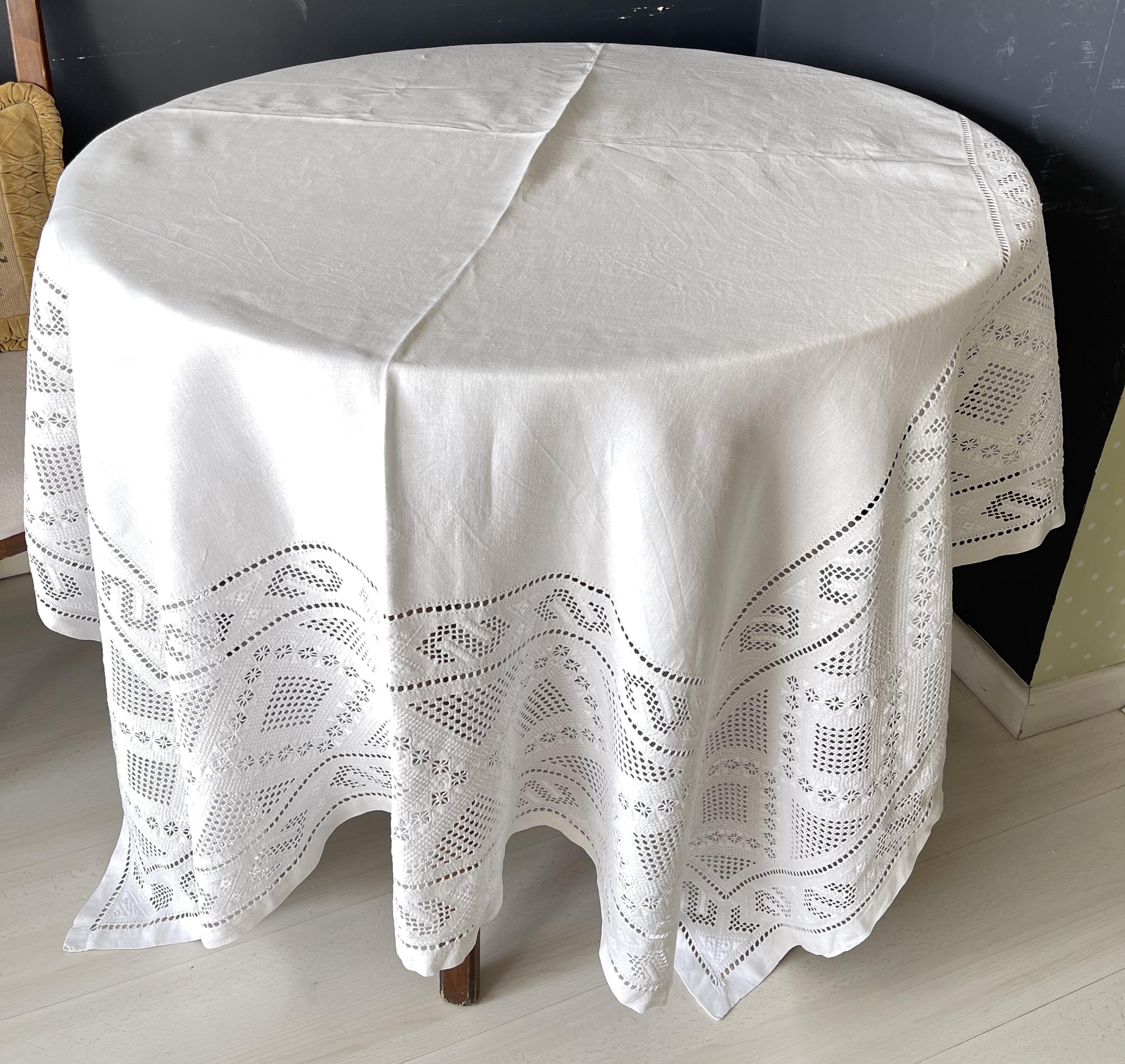 Vintage Hand-embroidered Large Tablecloth on Linen Fabric - 82x65 ...