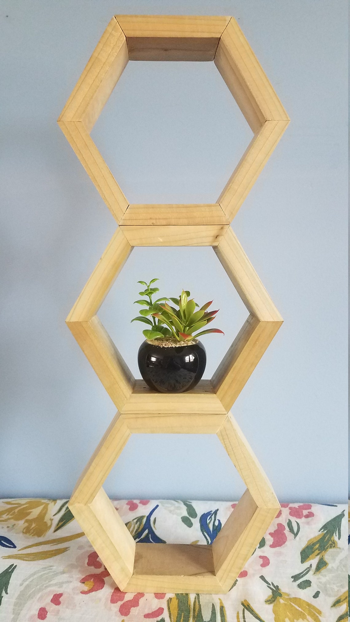 Hexagon Floating Shelves USA Made Honeycomb Shelf Wood | Etsy