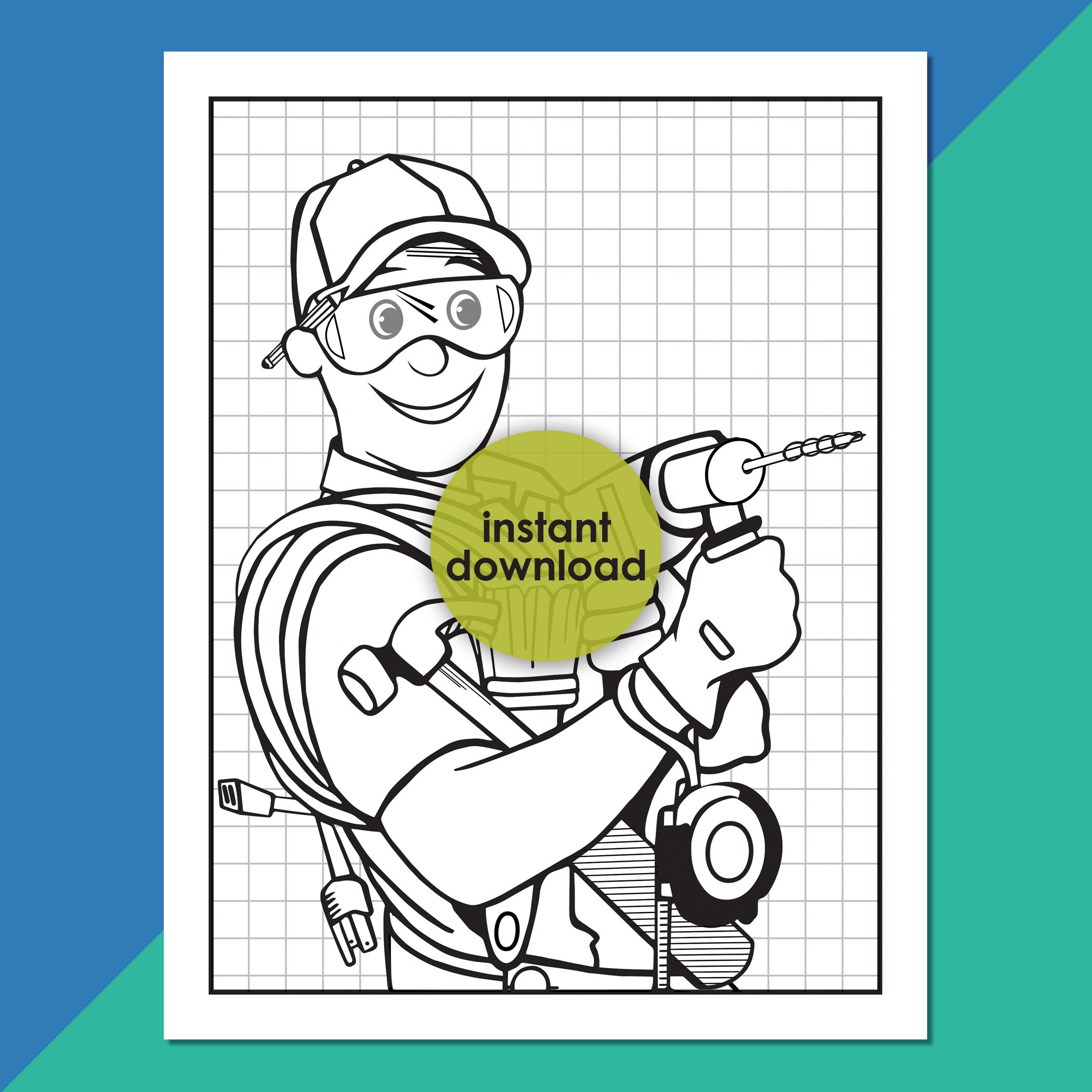 Cartoon Handyman Coloring Page Instant Download - Etsy