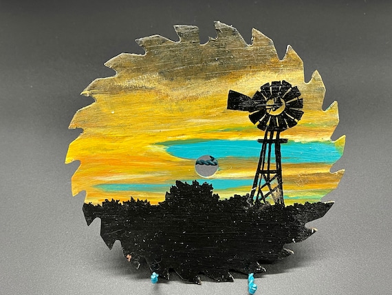 Hand painted 7 in. Saw blade windmill sunset | Etsy