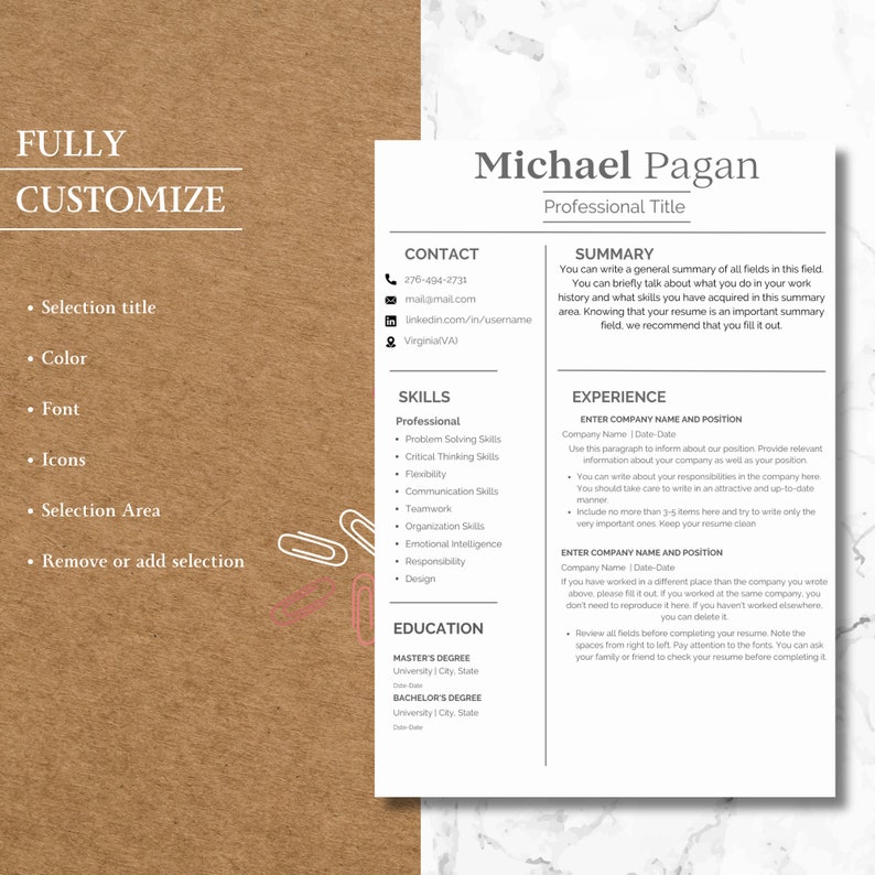 ATS Friendly Resume Template , Canva Template Minimalist and Simple Resume Design for Effective ...