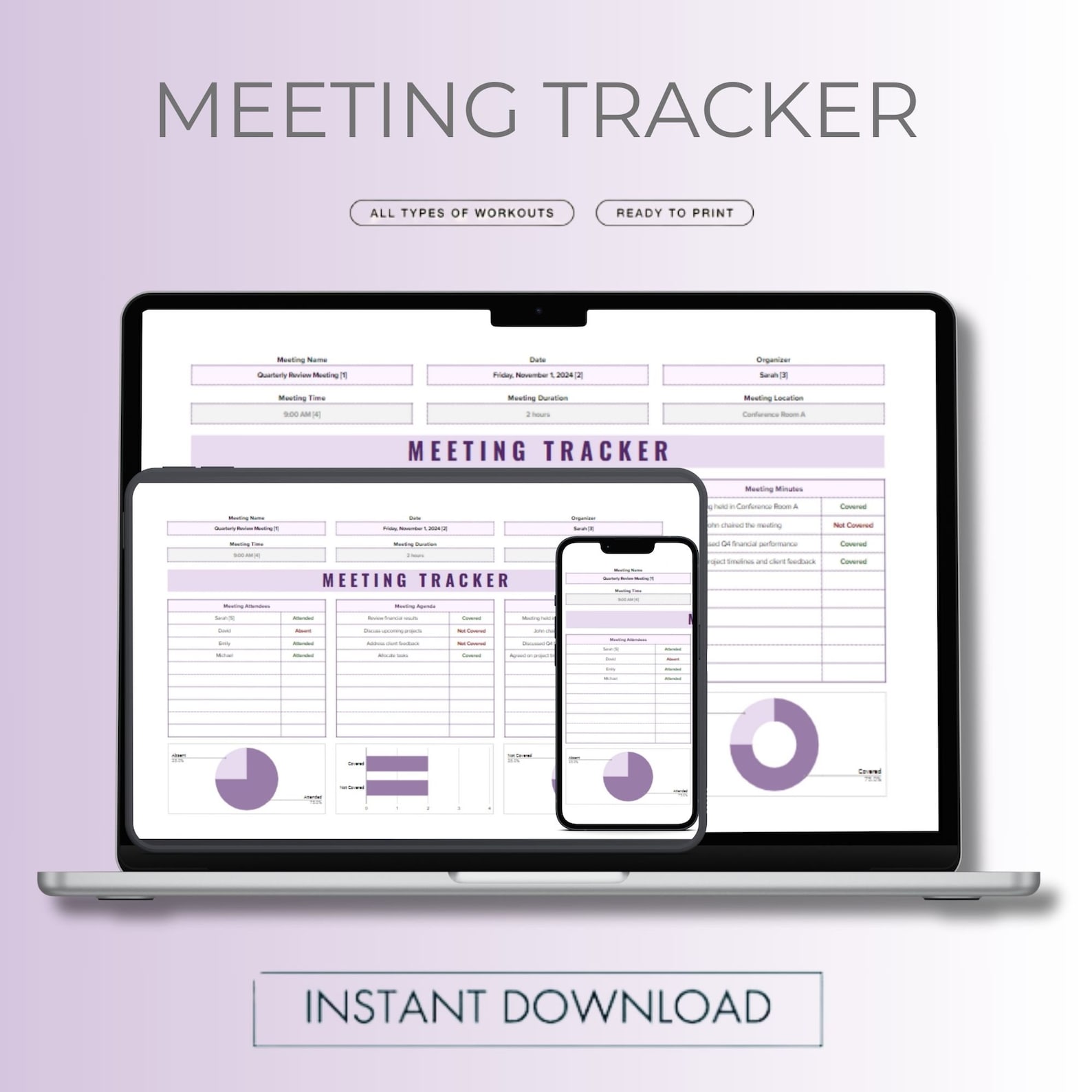Meeting Tracker, Meeting Minutes Template, Meeting Log, Action Items ...