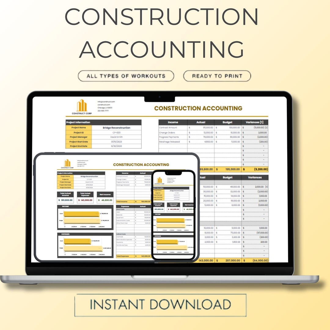 Construction Accounting, Contractor Budget Spreadsheet, Project Expense ...