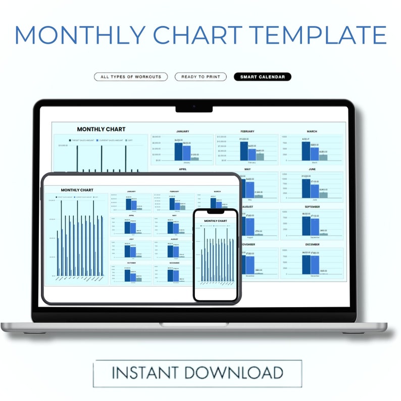 Monthly Chart Template, Editable Google Sheets, Customizable Monthly ...