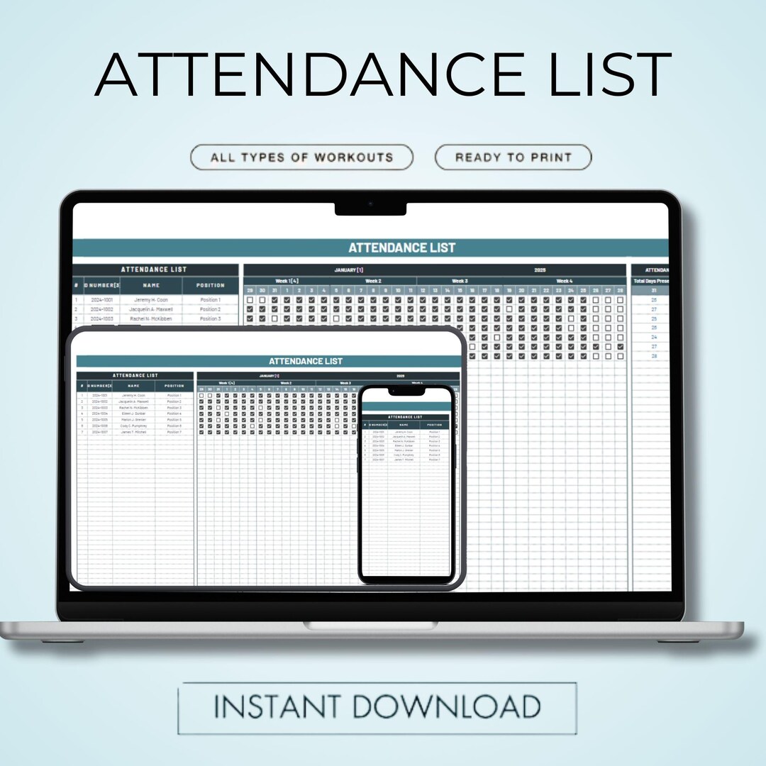 Attendance Tracker Printable, Colorful Attendance Sheet Template, Boho ...