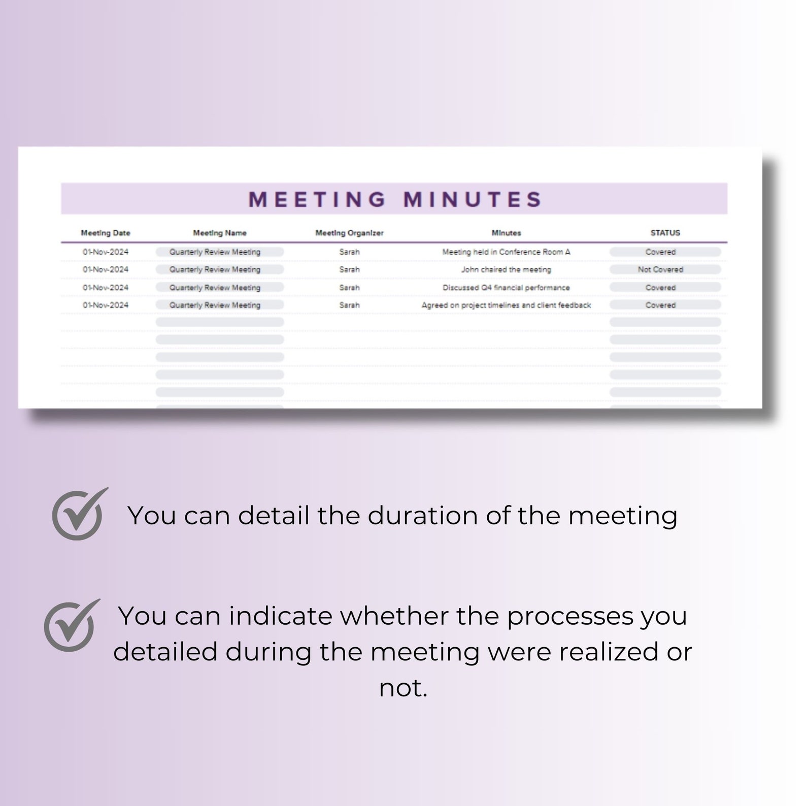 Meeting Tracker, Meeting Minutes Template, Meeting Log, Action Items ...
