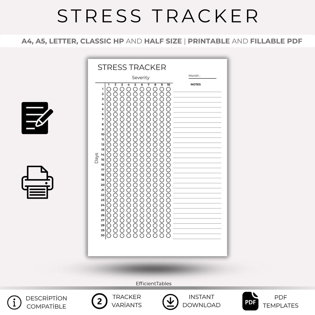 Montly Stress Tracker Printable, Daily Mental Health Log, Monthly Mood ...
