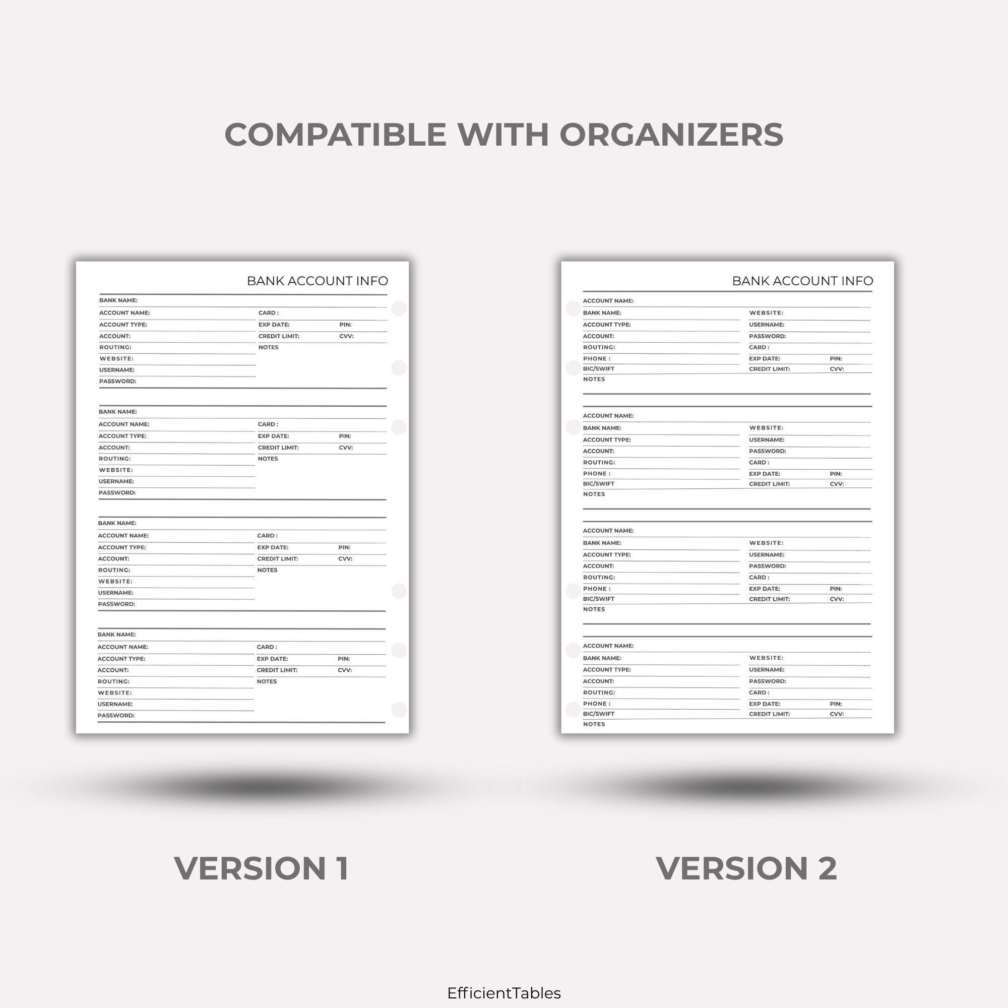 Bank Account Information Tracker Printable PDF | Bank Details Organizer ...