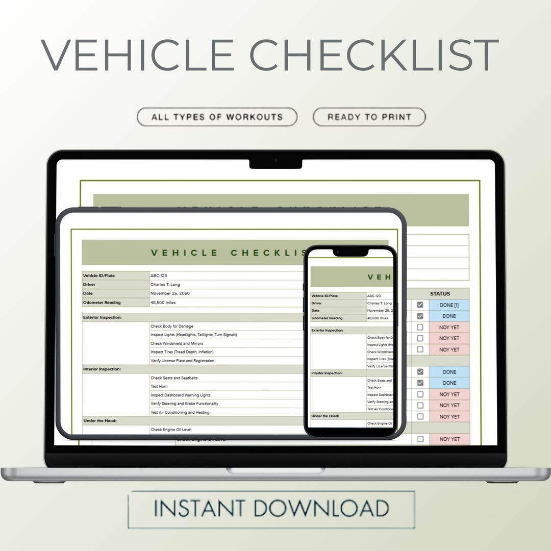 Vehicle Inspection Report, Printable, Google Sheets Editable, Car ...