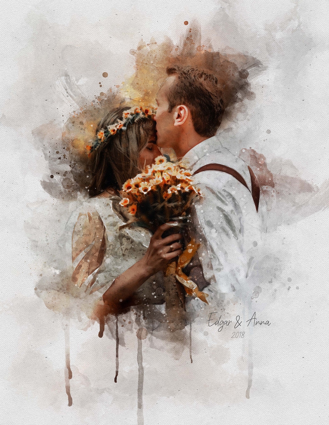 Custom Water Color Couple Portrait, Portrait Painting From Photo ...