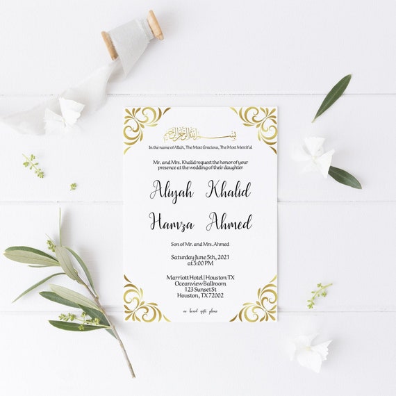 Gold Invitation Corners Art Deco Wedding Invitation Set, Editable