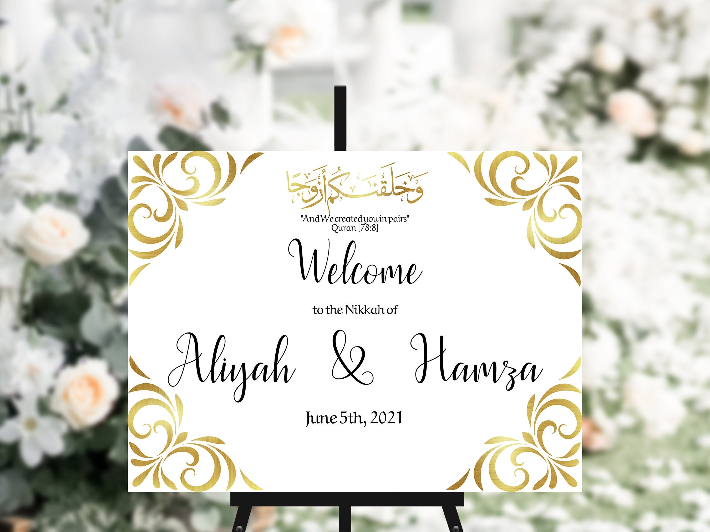 Gold Corner Muslim Wedding Welcome Sign Islamic Wedding Sign Editable ...