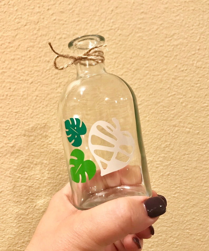 Clear Glass Propagation Bottle With Monstera Leaves - Bottle for Plant ...