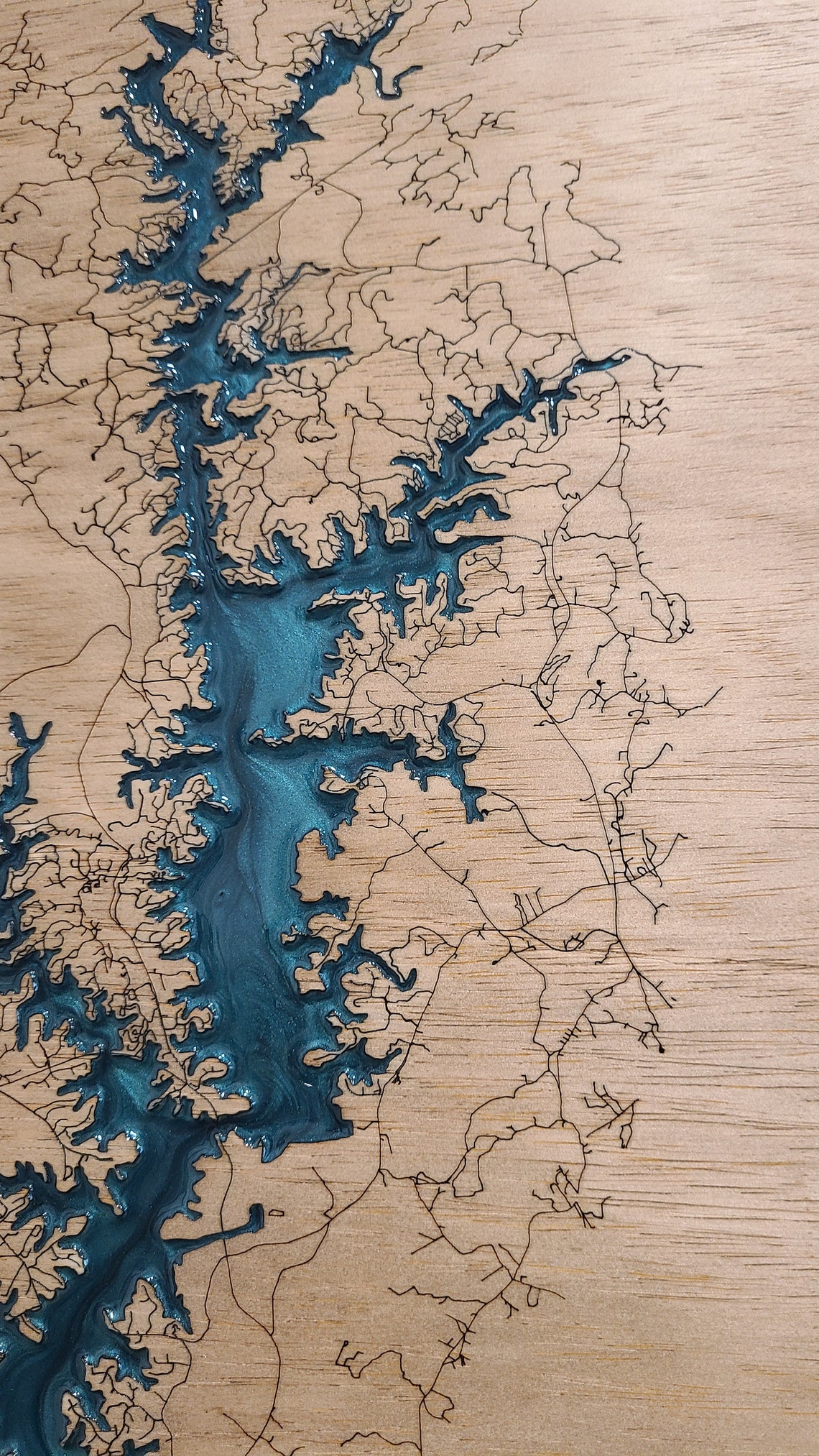 25 X 18 Lake Keowee With Roads Laser Engraved Sign With Epoxy Inlay - Etsy