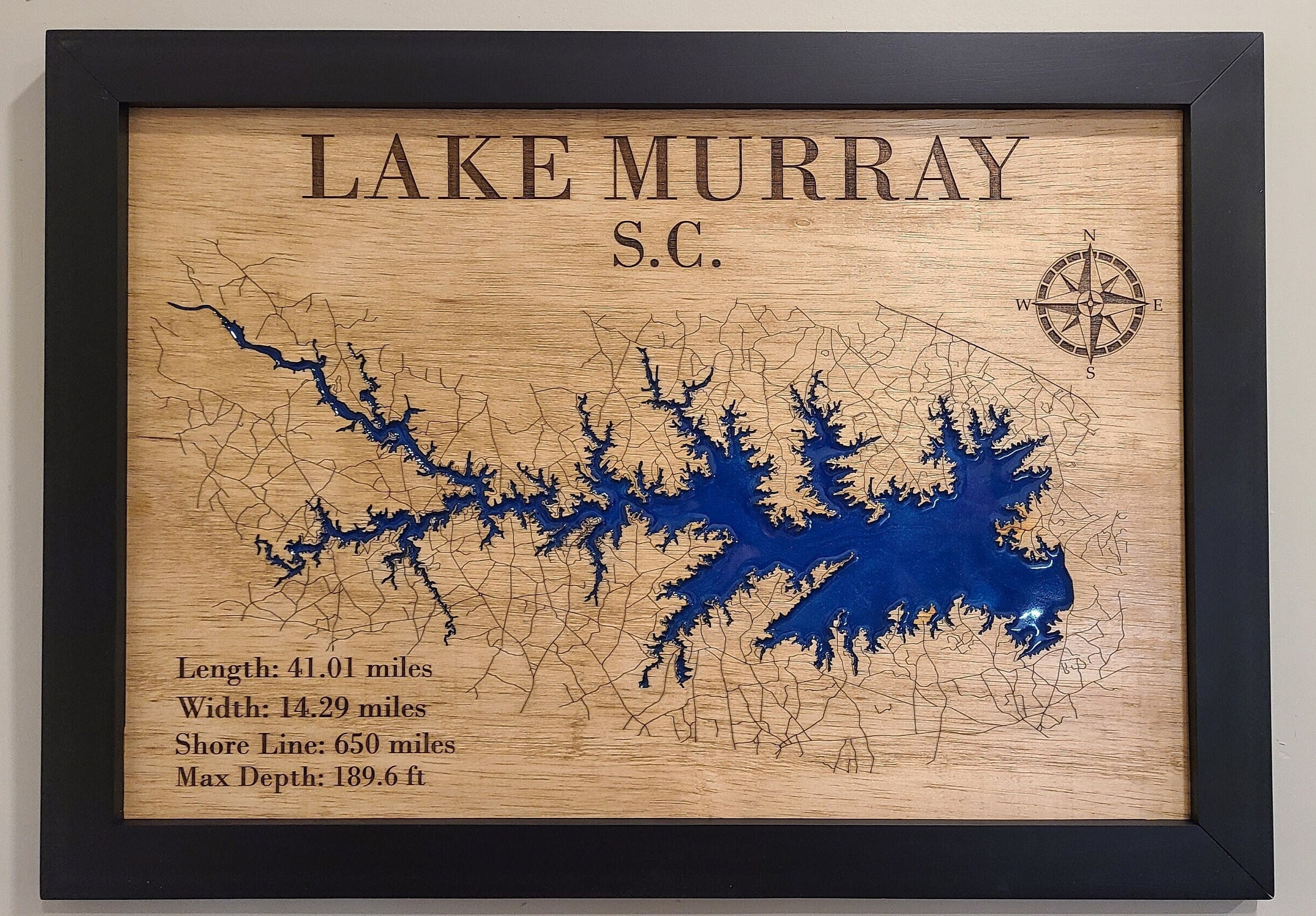 25 X 18 Lake Murray With Roads Laser Engraved Sign With Epoxy Inlay - Etsy