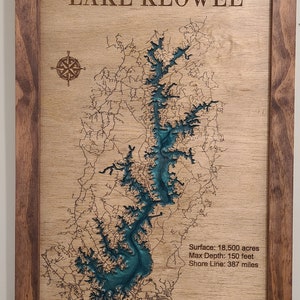 25 X 18 Lake Keowee With Roads Laser Engraved Sign With Epoxy Inlay - Etsy