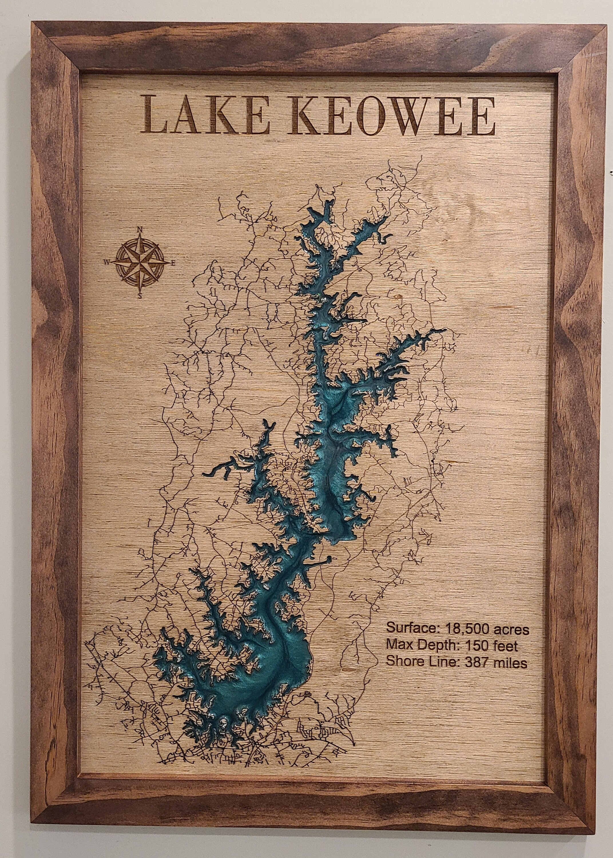 25 X 18 Lake Keowee With Roads Laser Engraved Sign With Epoxy Inlay - Etsy