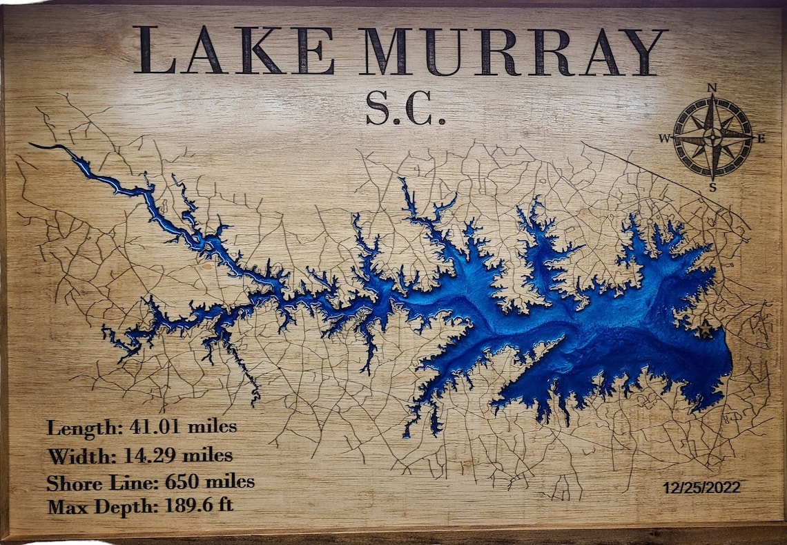 25 X 18 Lake Murray With Roads Laser Engraved Sign With Epoxy Inlay - Etsy