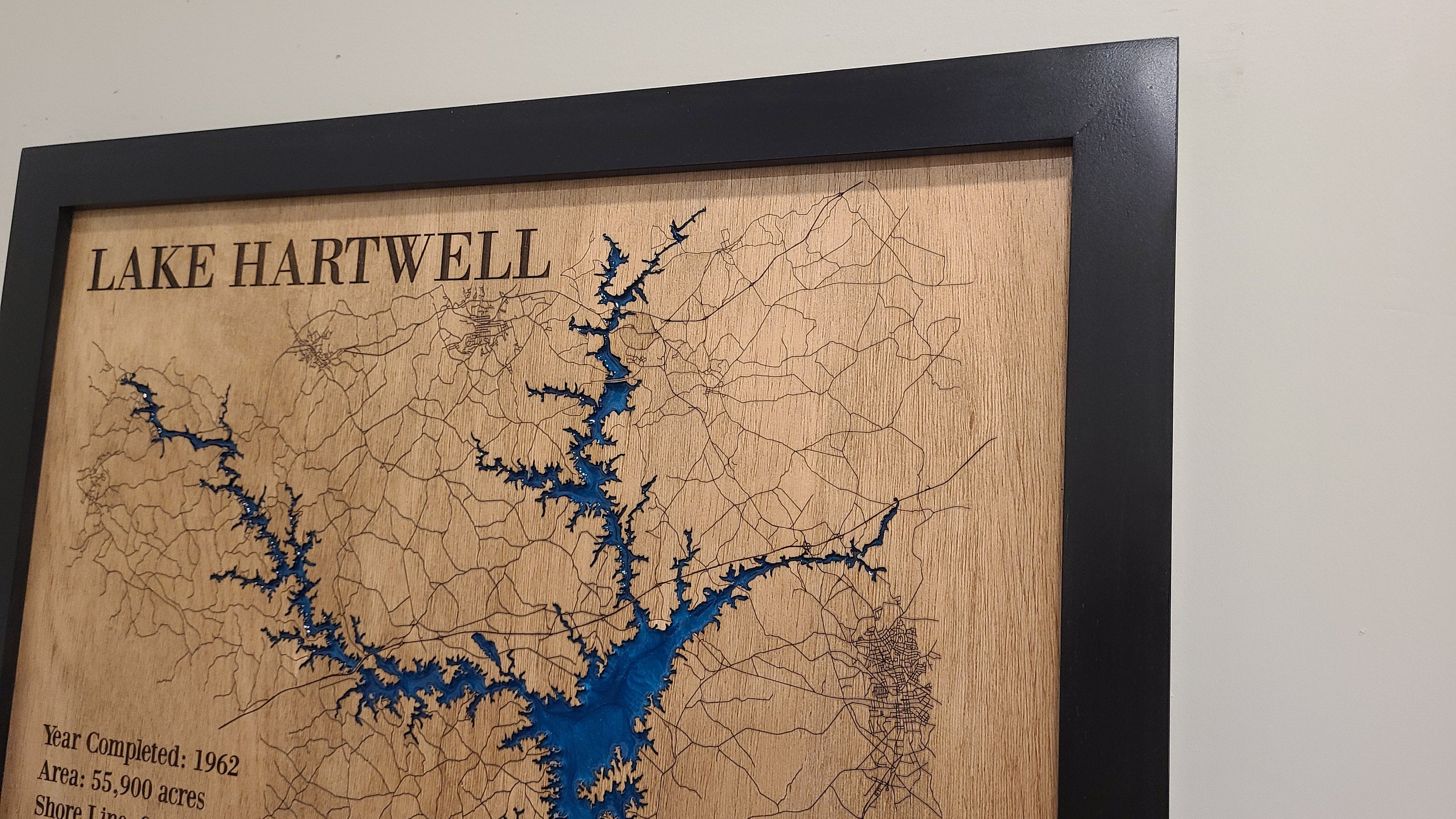 25 X 18 Lake Hartwell With Roads Laser Engraved Sign With Epoxy Inlay ...