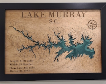 25 X 18 Lake Keowee With Roads Laser Engraved Sign With Epoxy Inlay - Etsy