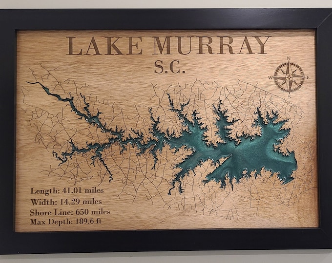 25 X 18 Lake Murray With Roads Laser Engraved Sign With Epoxy Inlay - Etsy
