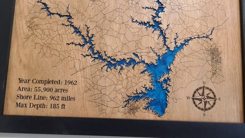25 X 18 Lake Hartwell With Roads Laser Engraved Sign With Epoxy Inlay ...