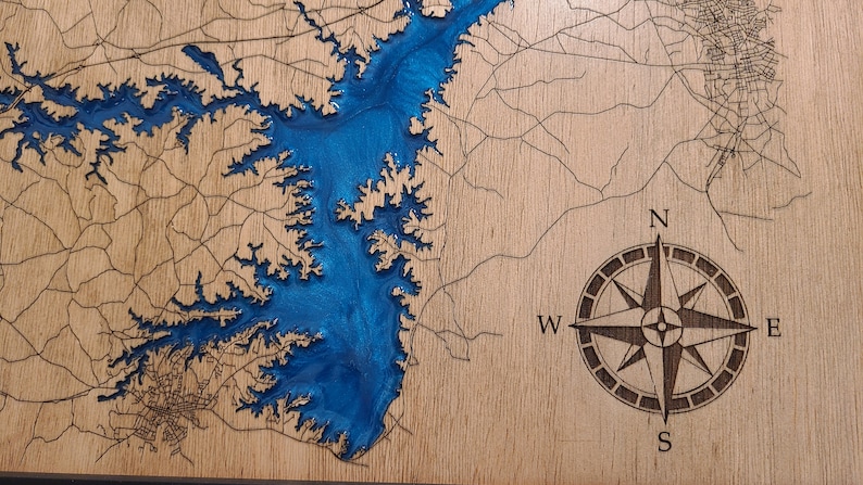 25 X 18 Lake Hartwell With Roads Laser Engraved Sign With Epoxy Inlay ...