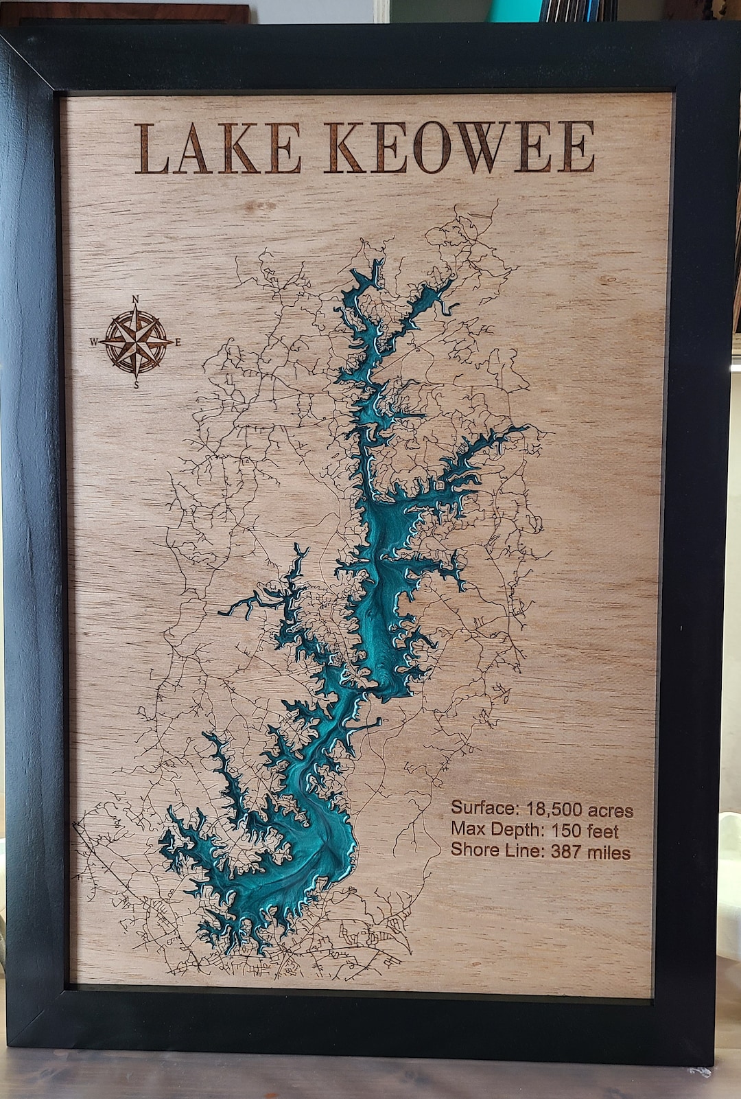 25 X 18 Lake Keowee With Roads Laser Engraved Sign With Epoxy Inlay - Etsy