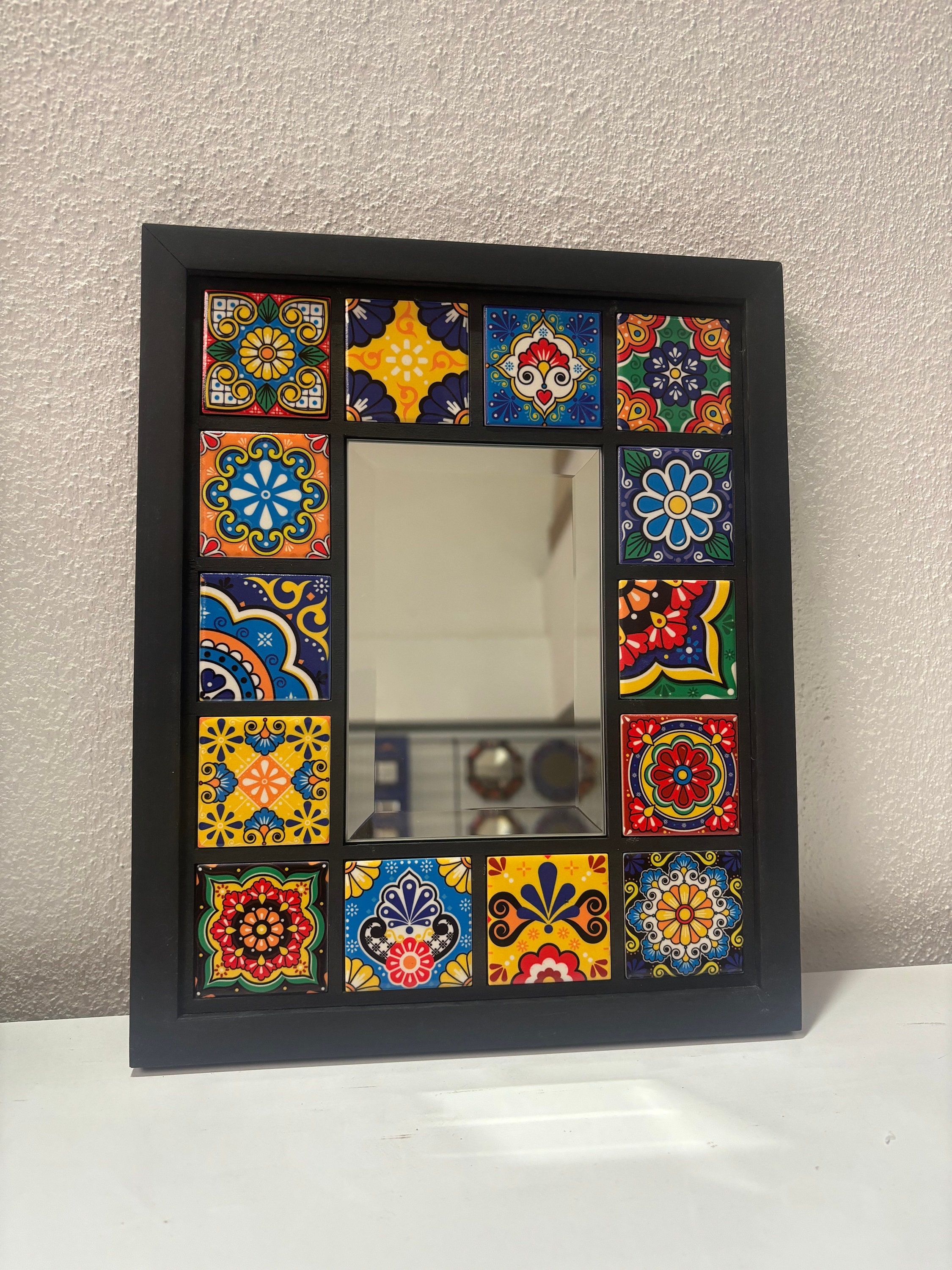 Mexican Tile Mirror, Decorative Wall Mirror, Tile Decorated Frame ...