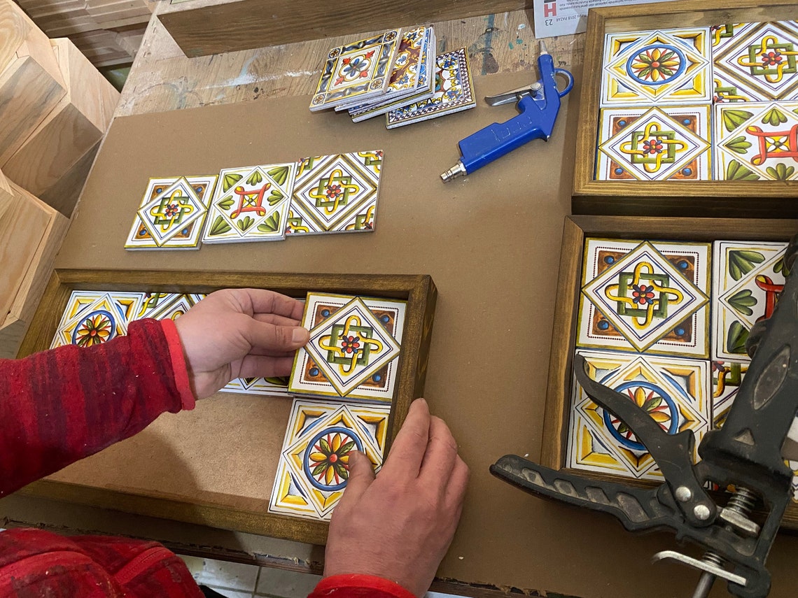 Decorative Tile Tray, Serving Wood Tray, Decorative Serving Tray ...