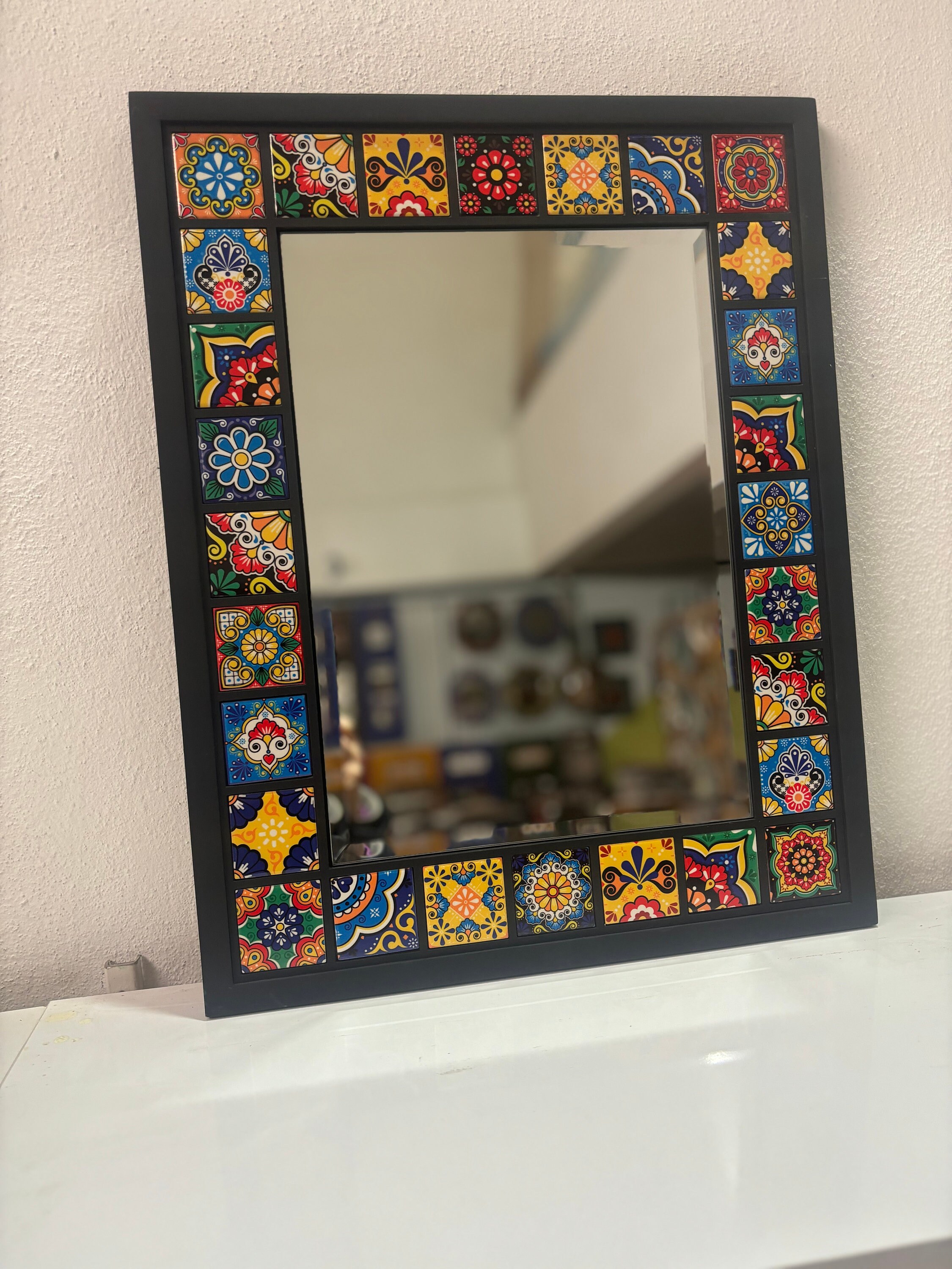 Mexican Tile Mirror, Decorative Wall Mirror, Tile Decorated Frame ...