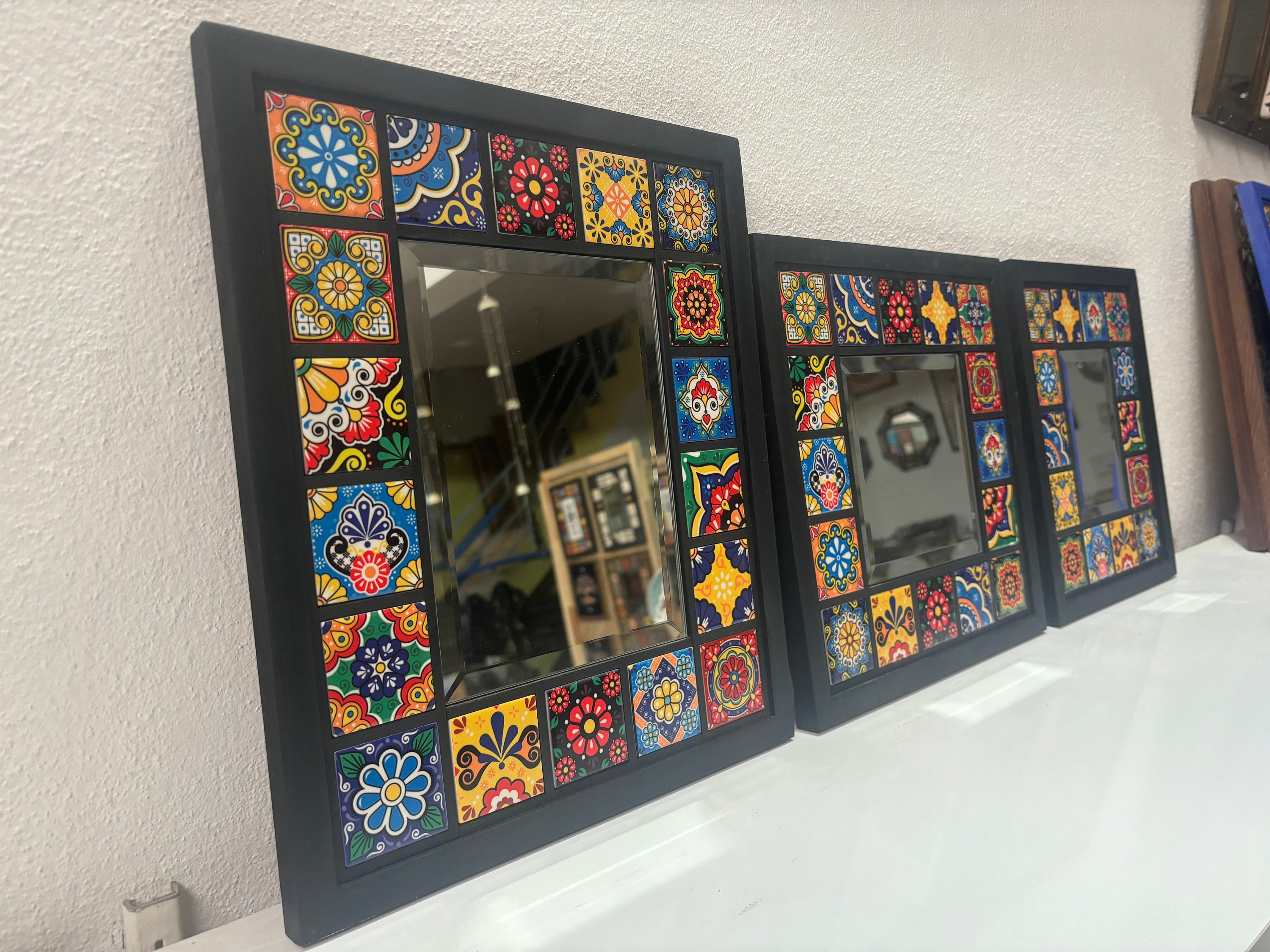 Mexican Tile Mirror, Decorative Wall Mirror, Tile Decorated Frame ...