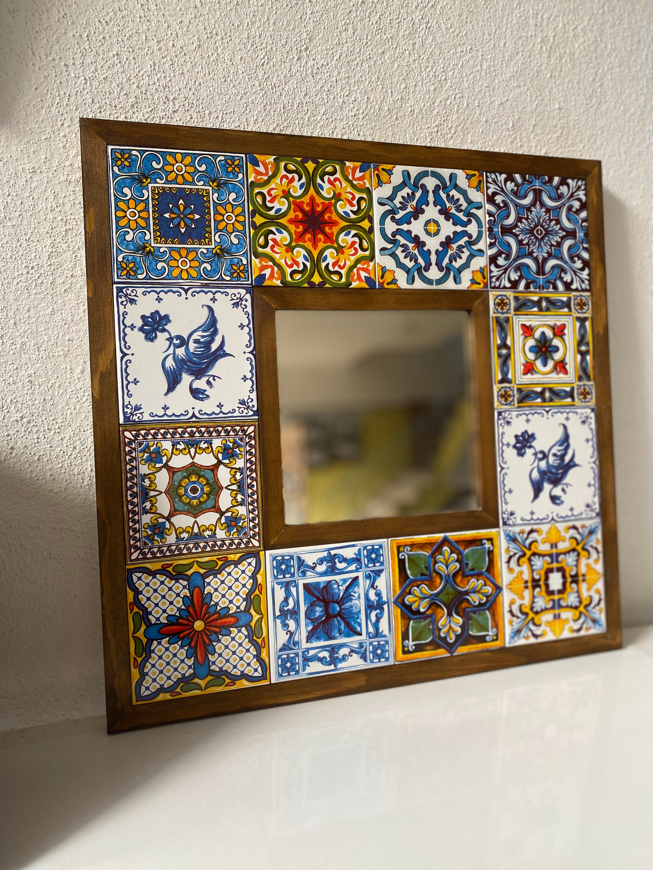 Ceramic Tiled Wooden Frame Mirror, Wall Decor, Wall Mirror, Ceramic ...