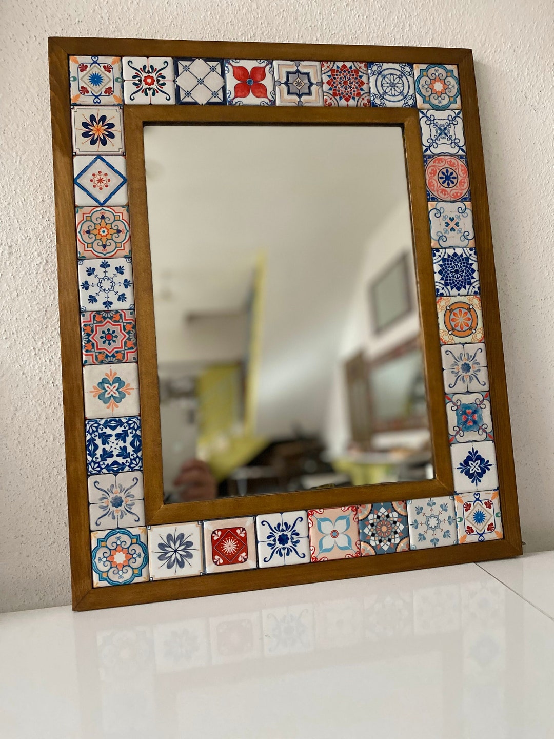 Talavera Mirror, Pattern Azulejos Portugal Tile, Mosaic Mirror, Spanish ...