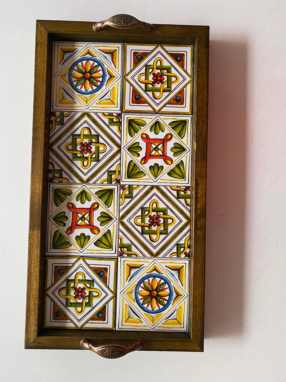 Decorative Tile Tray, Serving Wood Tray, Decorative Serving Tray ...