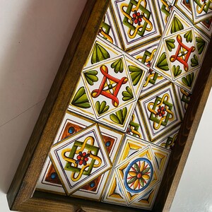 Decorative Tile Tray, Serving Wood Tray, Decorative Serving Tray ...