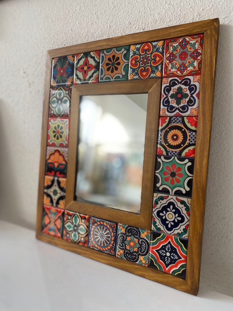 Mosaic Tile Mirror: Handmade Mexican Talavera Ceramic & Wood Frame - Etsy