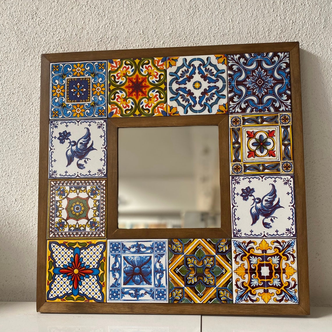 Ceramic Tiled Wooden Frame Mirror, Wall Decor, Wall Mirror, Ceramic ...